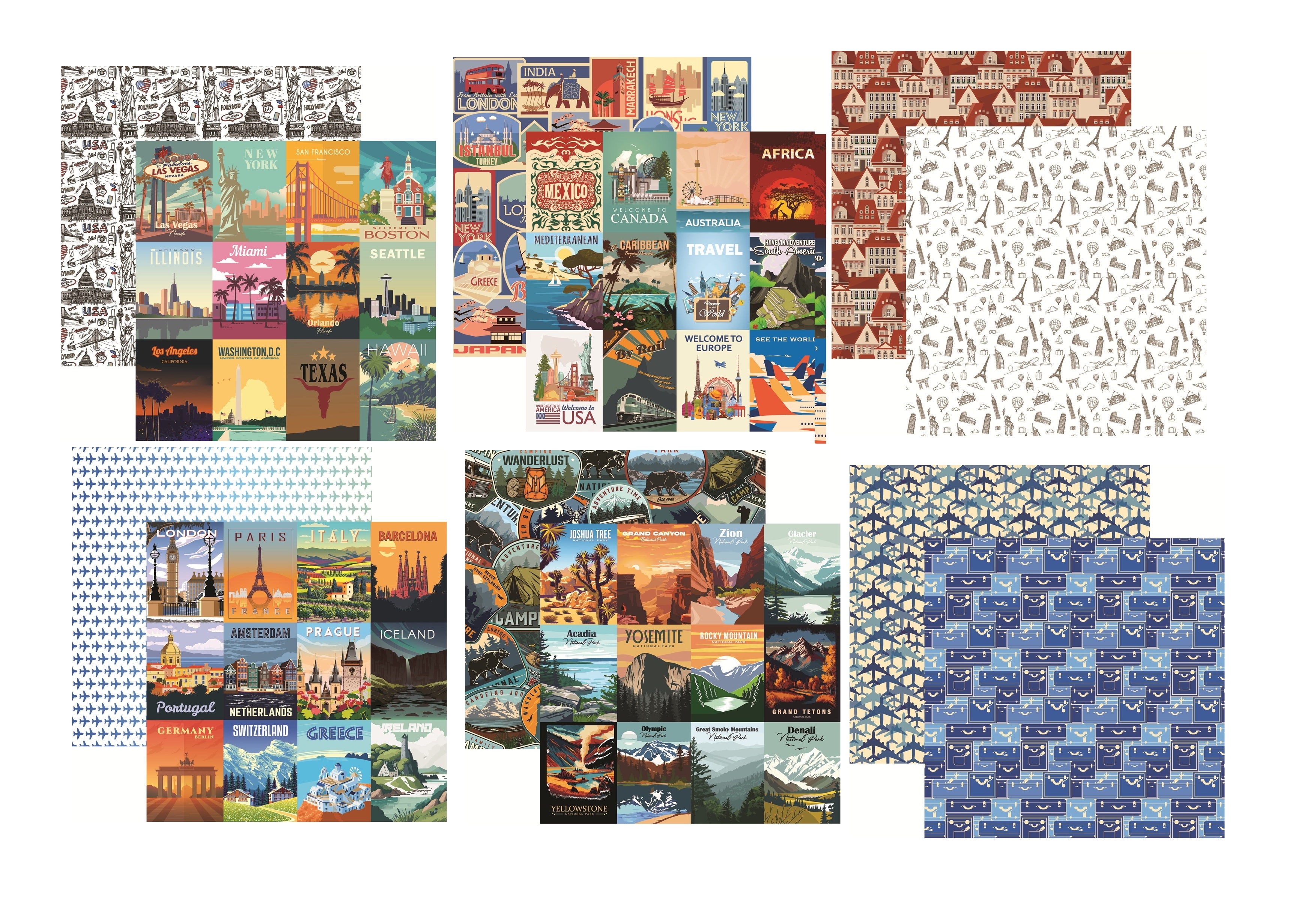 Around the World - 12X12 Scrapbook Papers Assortment Set - 6 sheets ...
