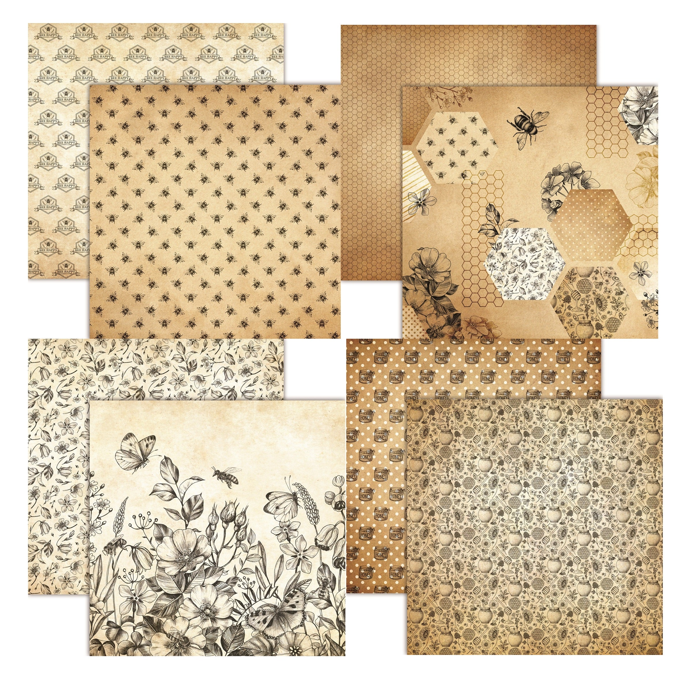 Bee Happy - 12x12 Scrapbook Papers Assortment Set - 4 Sheets – Country ...