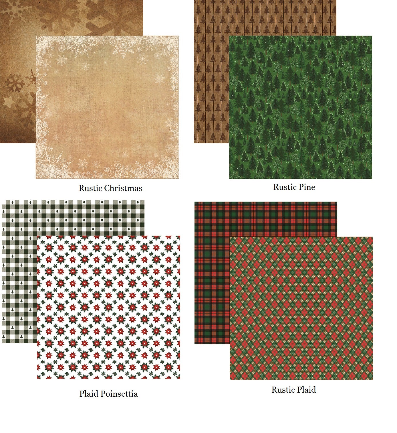 Rustic Christmas- 12x12 Scrapbook Paper Assortment - 4 Sheets – Country ...