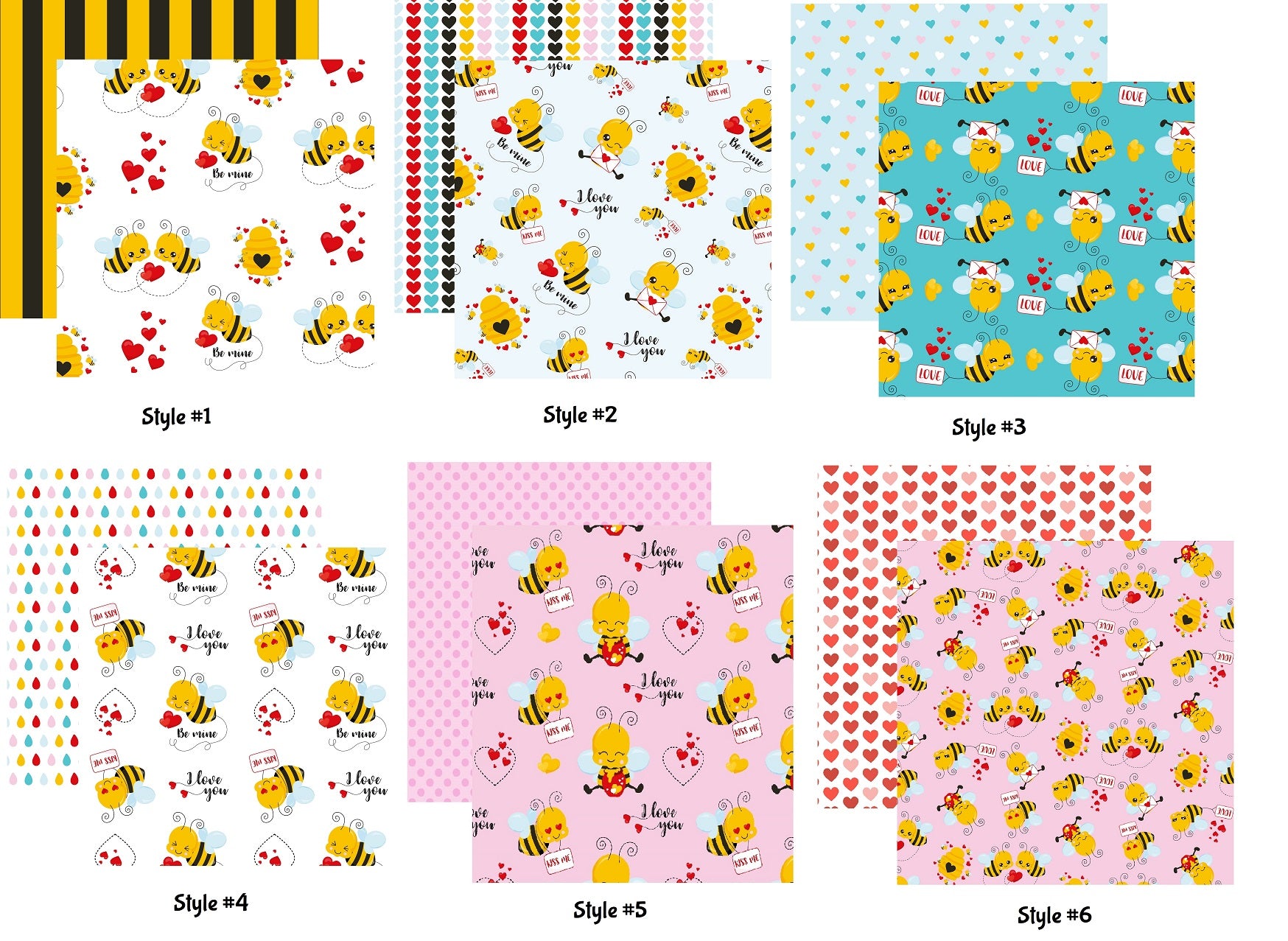 Valentine Bees - 12X12 Scrapbook Papers Assortment Set - 6 Sheets ...