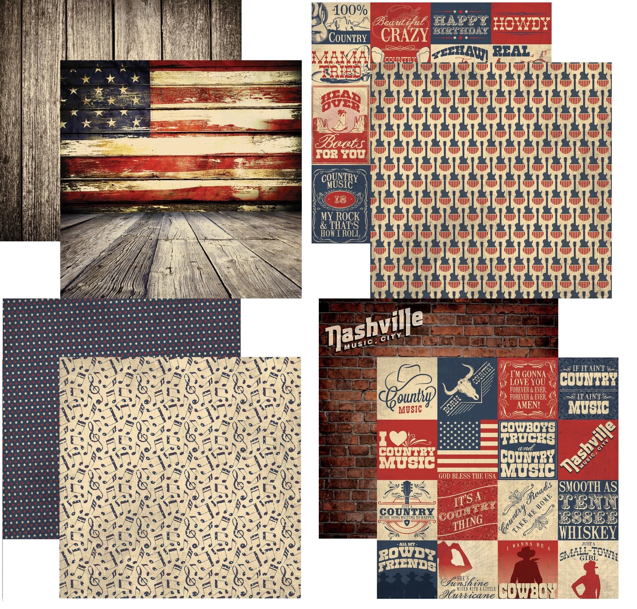 100% Country 12x12 Scrapbook Paper Set - 4 Sheets – Country Croppers