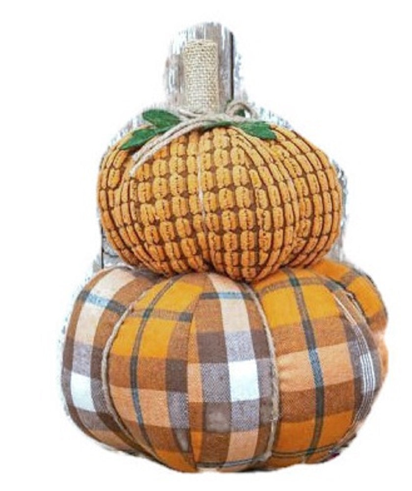 Flannel Stacked Pumpkins Home Decor Figure - Orange Black/Plaid ...