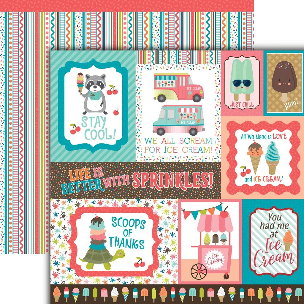 Scoops of Thanks - Ice Cream Social Double Sided Scrapbook Paper 12x12 ...