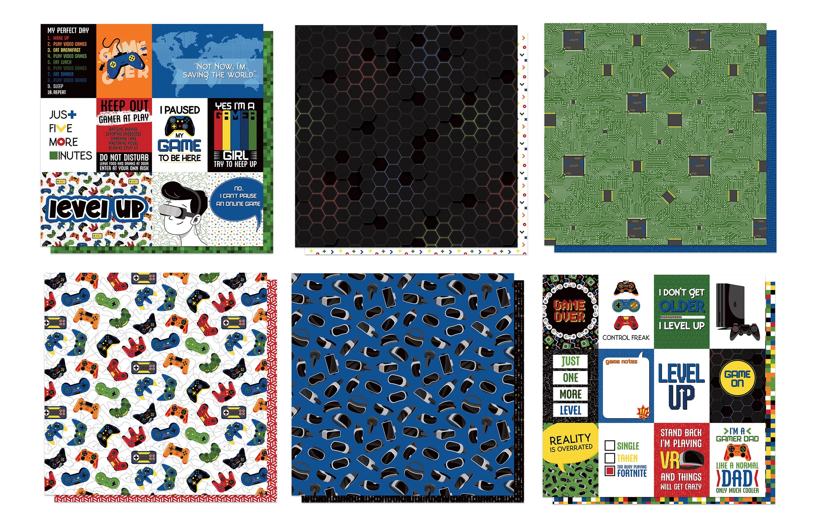 Video Gamer- 12X12 Scrapbook Paper Assortment Set - 6 Sheets – Country ...