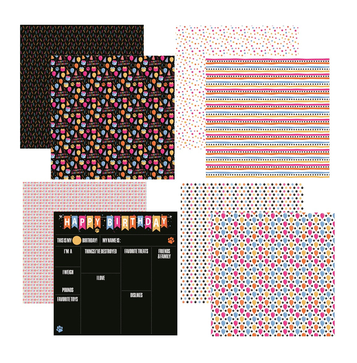 Birthday Paws 12x12 Scrapbook Paper Assortment Set - 4 Sheets – Country ...