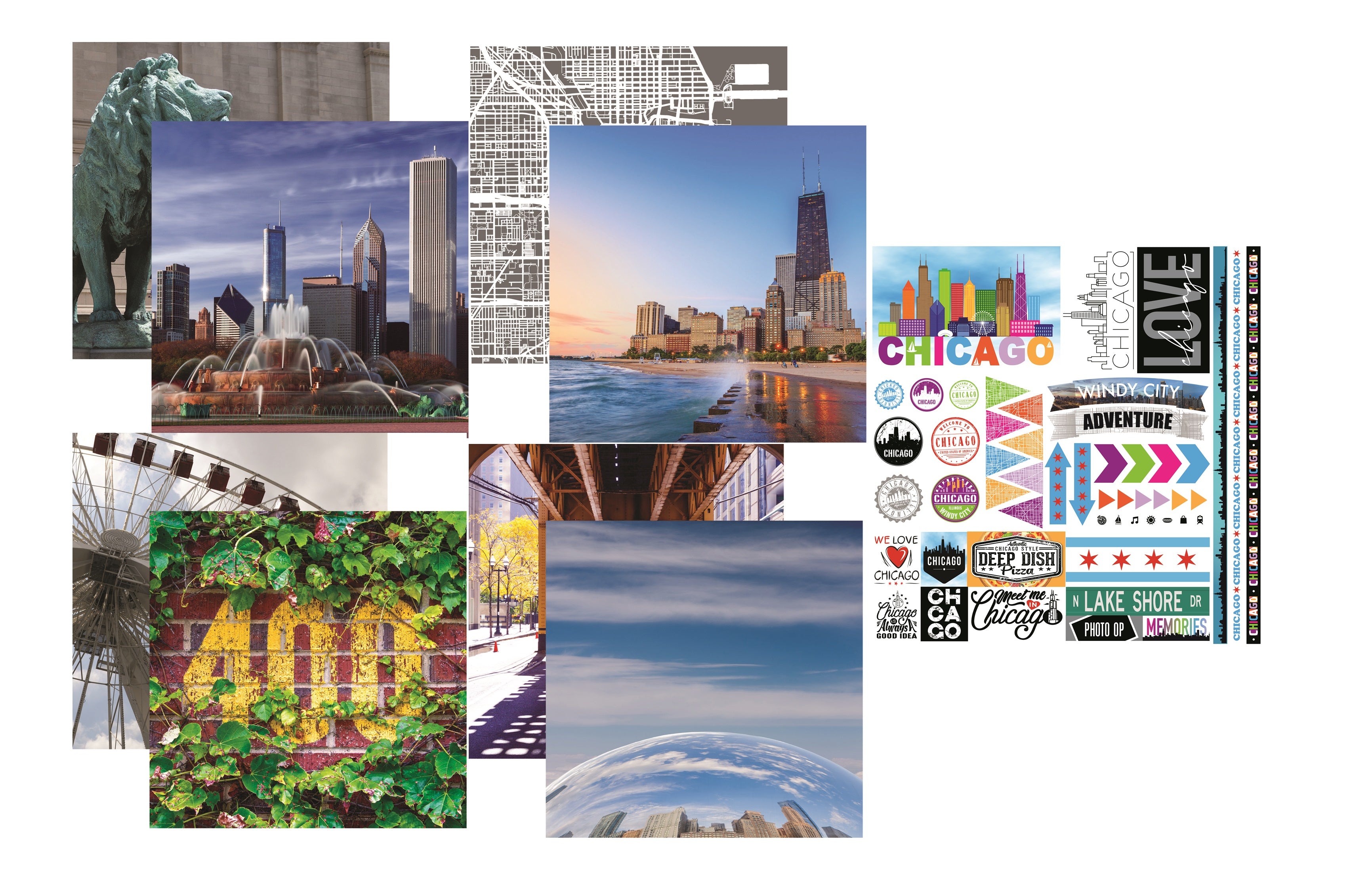 Chicago - 12X12 Travel Scrapbook Papers and Stickers Set – Country Croppers