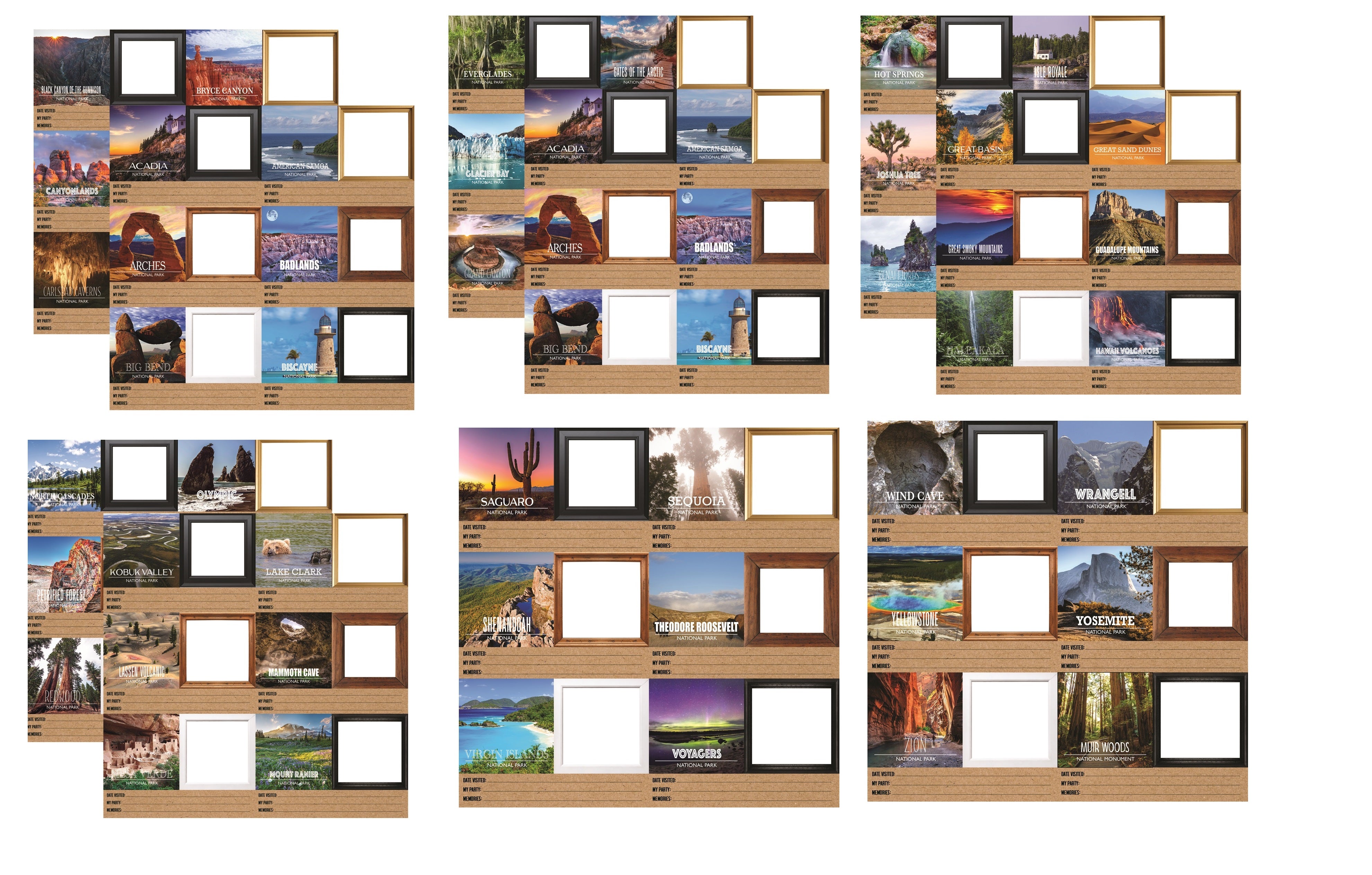 National Park Travelogue - 12X12 Scrapbook Paper Assortment Set - 6 Sh ...