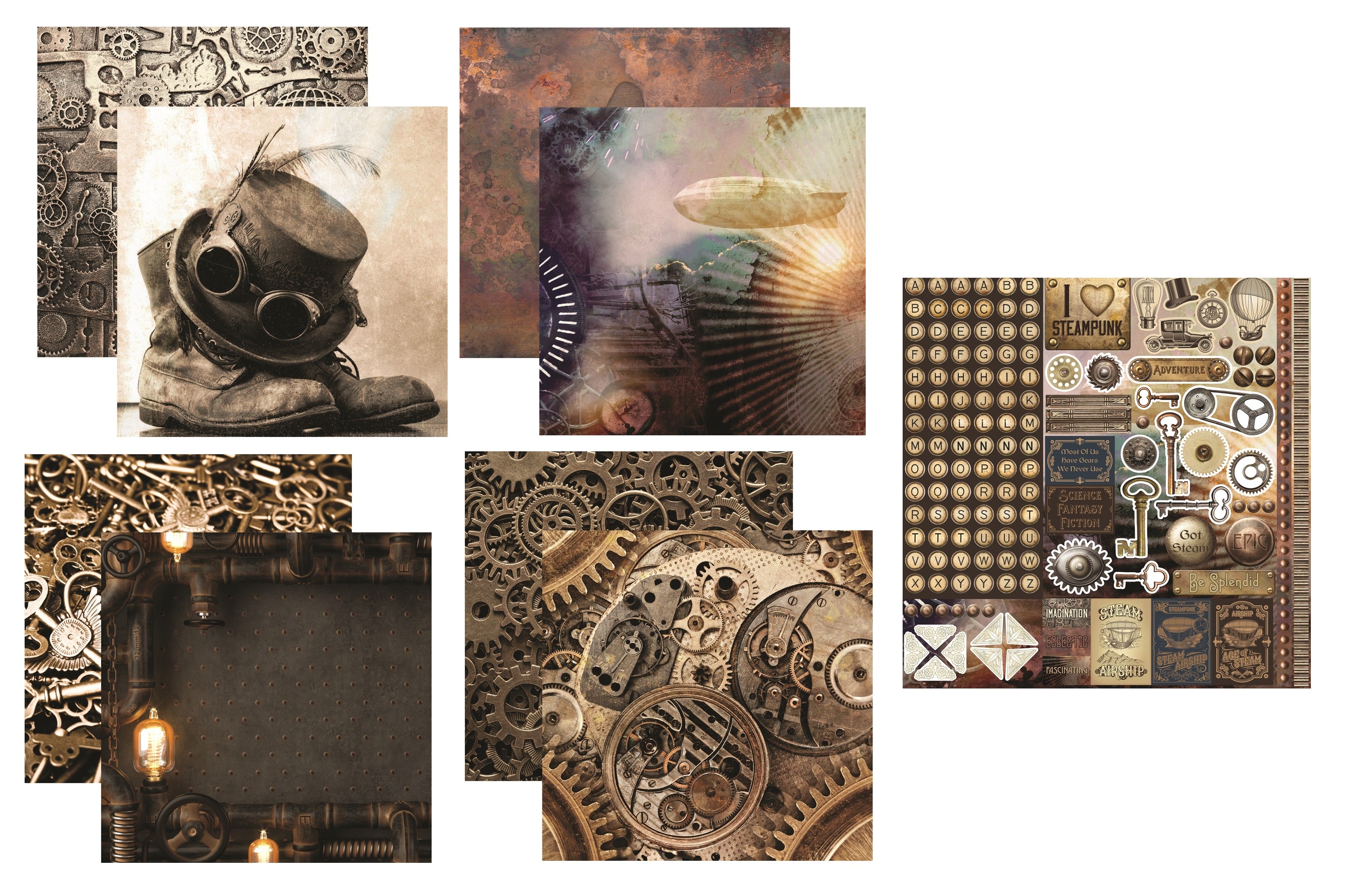 Splendid Steampunk - 12X12 Scrapbook Papers and Stickers Set – Country ...