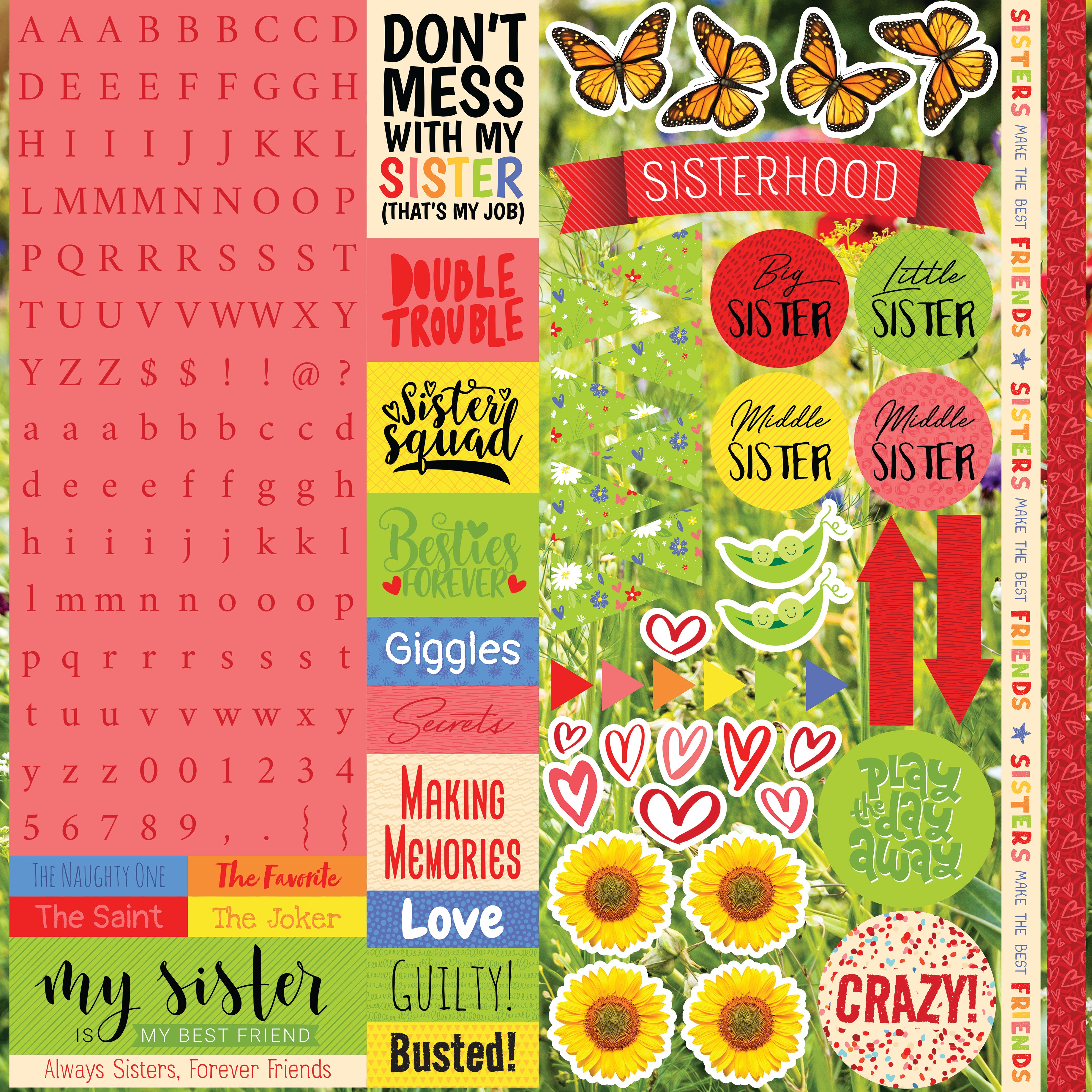 Sisters Scrapbook Stickers Sheet 12x12 – Country Croppers