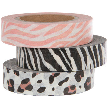 Pink and Black Animal Print Washi Tape Assortment Set - 3 Spools ...