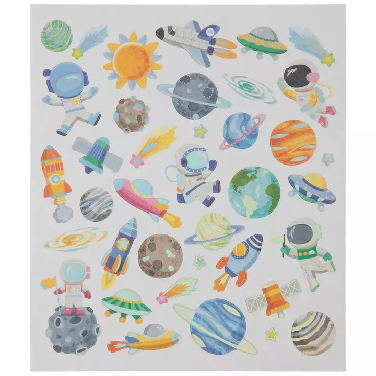 Astronauts and Planets Foiled Outer Space Stickers Sheet - 38 Pieces ...