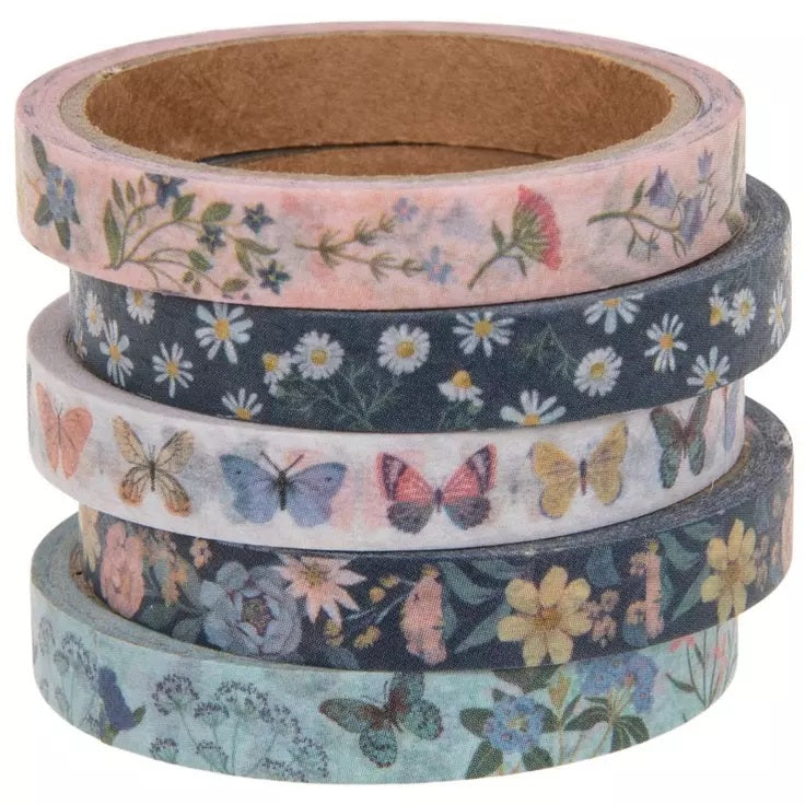 Wildflowers and Butterflies Washi Skinny Tape Assortment - 5 Spools ...