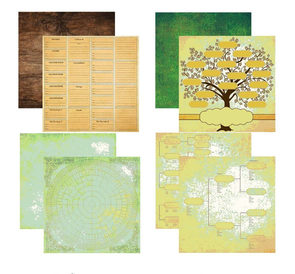 Family Tree - 12X12 Scrapbook Papers Set by Reminisce - 4 sheets ...
