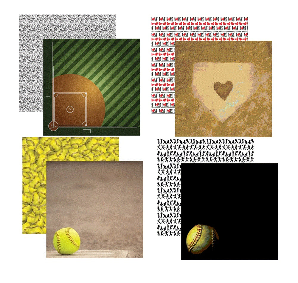 Game Day Softball 12x12 Scrapbook Paper Set of 4 Sheets – Country Croppers