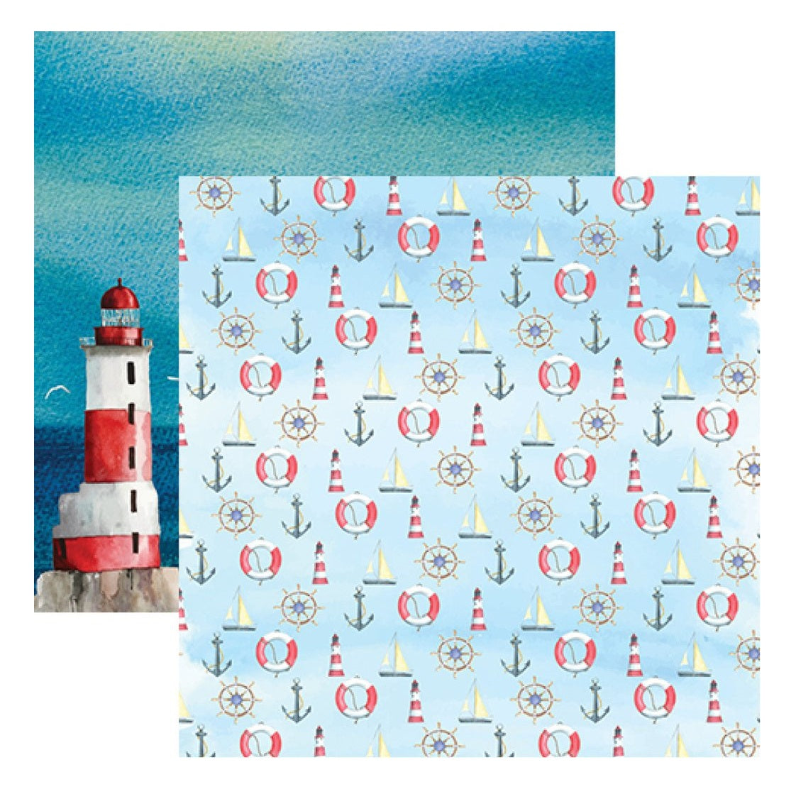 Watercolor Nautical - Seaside 12x12 Scrapbook Paper – Country Croppers
