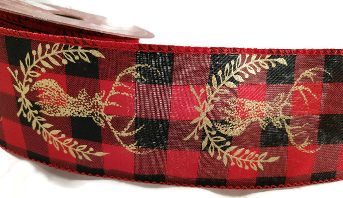 Red Plaid Deer Head Gold Buck Ribbon 2.5In x 30 Feet – Country Croppers