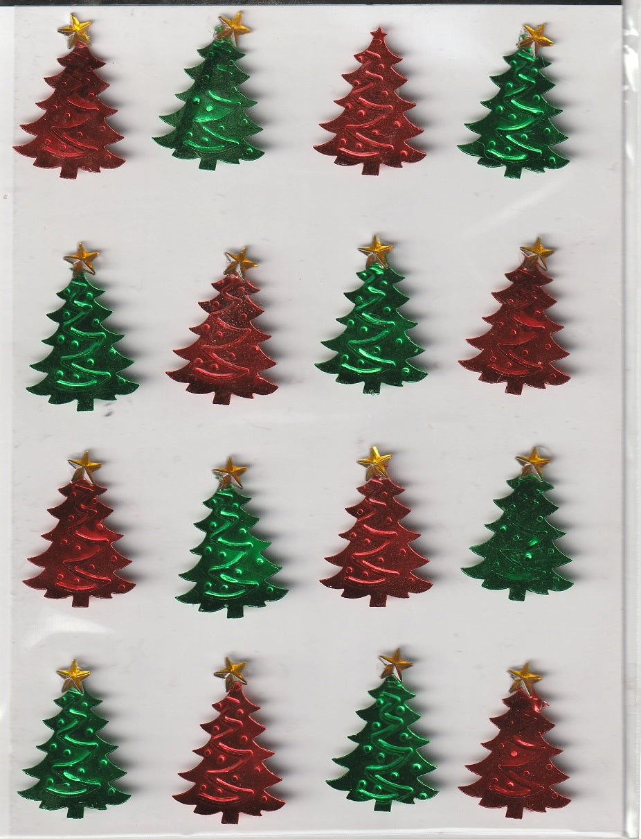 3d Red and Green Foil Christmas Tree Christmas Stickers - 16 Pieces ...