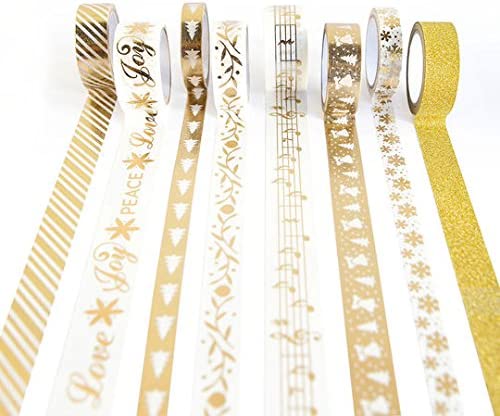 Foil Gold Christmas Washi Tape Peace Joy Love Assortment Set - 8 Spool ...